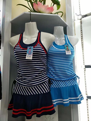 儿童泳衣海军风中童泳衣大童泳衣女童游泳衣批发分体6789岁游泳衣