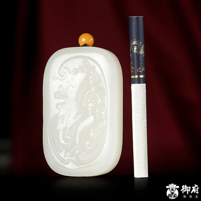 新疆和田玉原毛孔皮白玉籽玉玉牌富贵千金92.2克天然籽料挂件