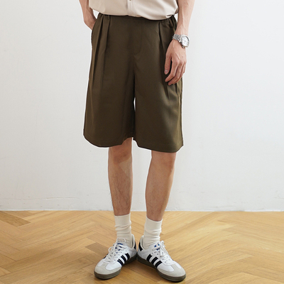 SHIJOIN茶棕色双褶百慕大五分裤