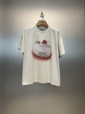 圆领反光短袖印花水洗做旧T恤