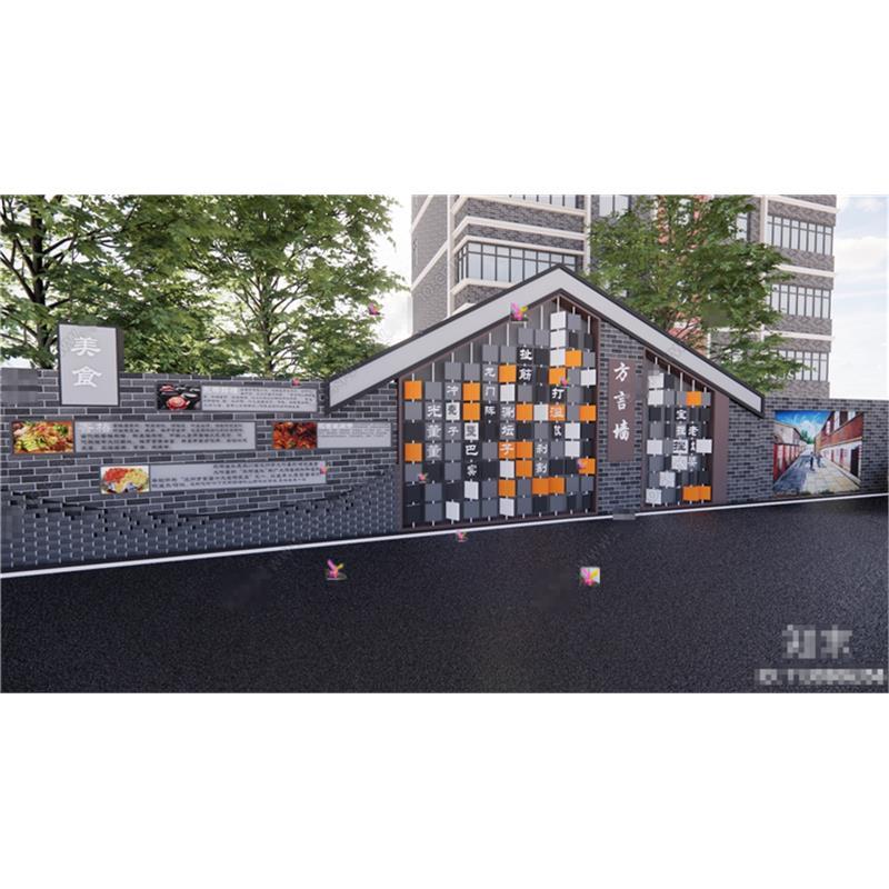 5014新中式文化景墙 老旧小区 景观改造 文化墙 景观墙围墙SU模型