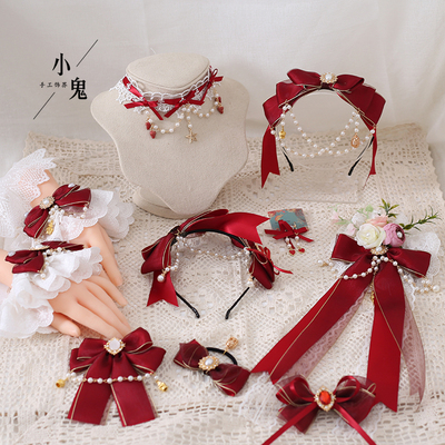暗红色lolita头饰发带手作发箍