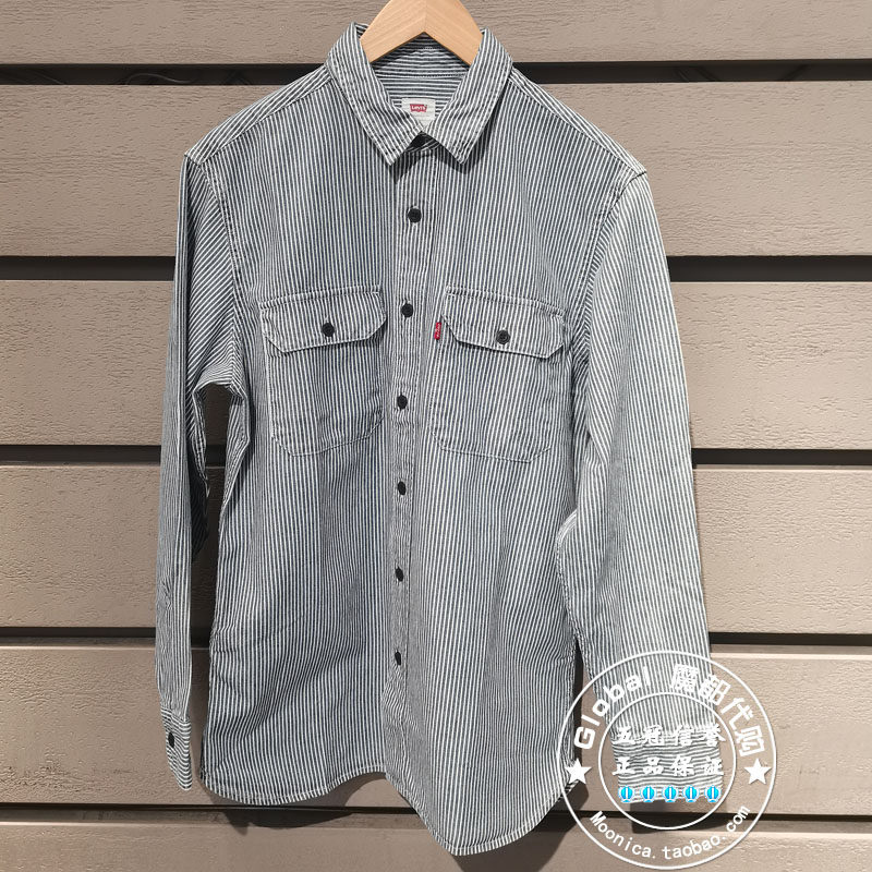 正品levis李维斯 23春男士宽松版竖条纹牛仔长袖衬衫 19587-0154_虎窝淘