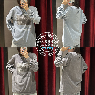 复古棉女日系长袖做旧T恤衫