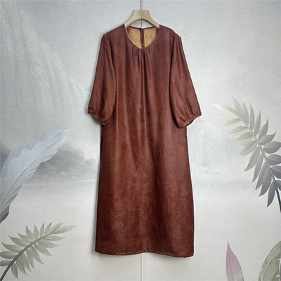 满分桑蚕丝透孔花罗红云纱连衣裙