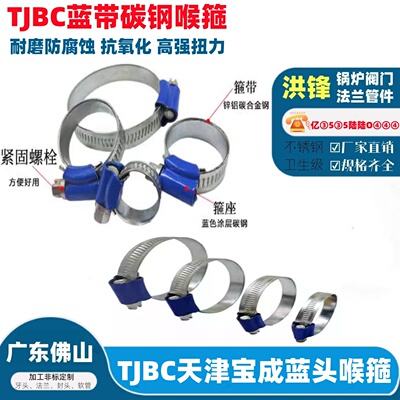 TJBC天津宝成蓝头喉箍镀锌胶管蓝带管箍水管卡抱箍卡箍钢丝胶管扎