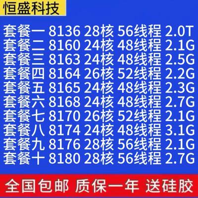 Intel8153 8156 8158 8160 8163 8168 8170 8176 8180 3647针 CPU