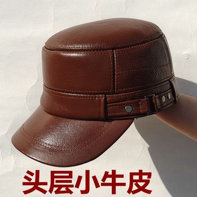 真皮帽子中老年人棒球帽男士秋冬