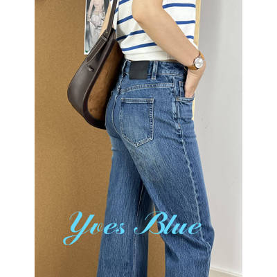 YVES BLUE 微喇裤春秋款小喇叭牛仔裤女高弹蓝色百搭超模裤修身