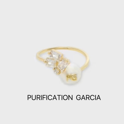 Purification Garcia个性时尚扭曲镶嵌锆石珍珠戒指，厚金电镀