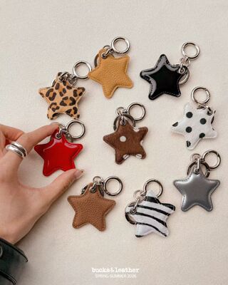 bucks leather 韩代可爱迷你星星钥匙扣真皮豹纹星星挂件钥匙扣