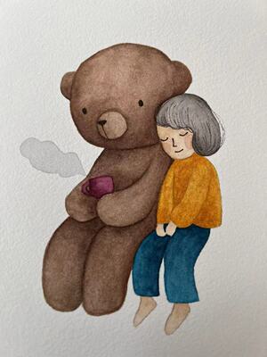 【三猫手绘】水彩画作品《hiding away》1118装饰画