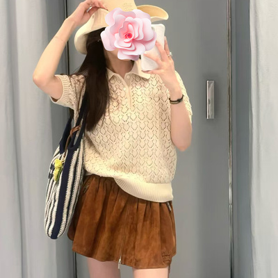 重工镂空提花POLO领棉线针织衫