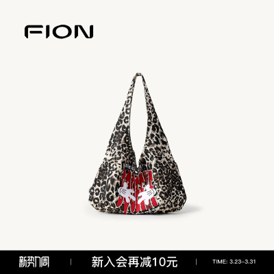 Fion/菲安妮米奇拼布托特包软hobo新款卡通时尚高级豹纹单肩包包
