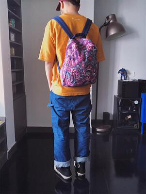 复古条纹百搭双肩背包