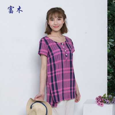 富木年夏季女式新款短袖上衣格子