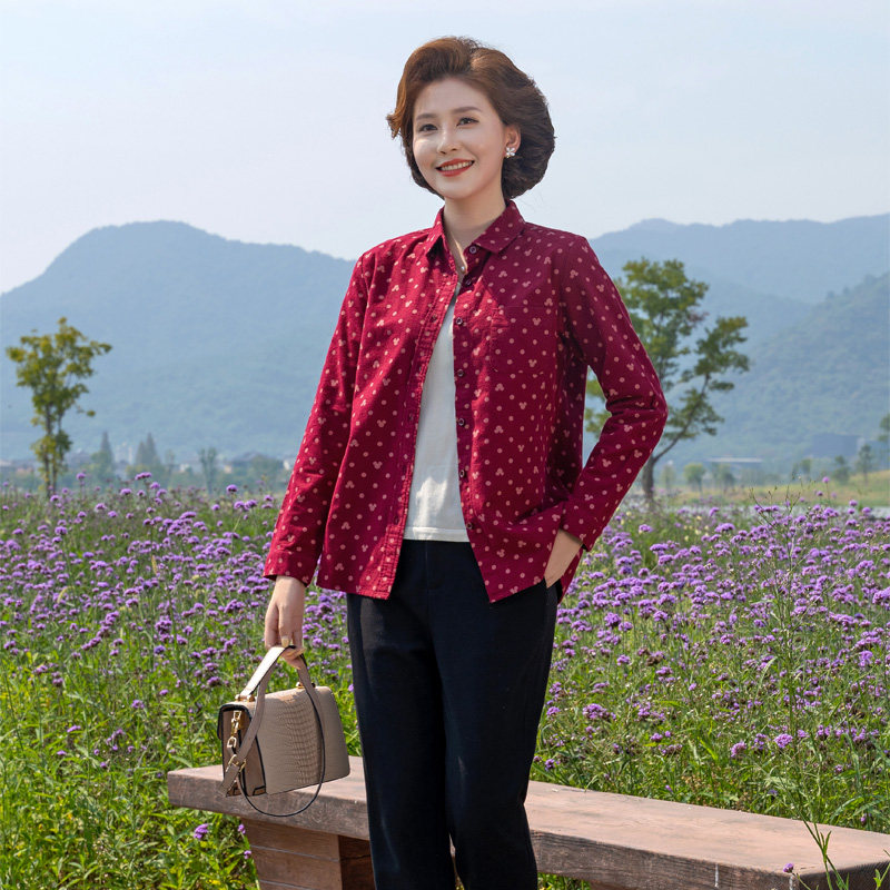 富木春秋新款纯棉绒布衬衫女阔太太妈妈装中老年女装圆点CY-583E7