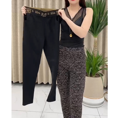 修身显瘦百搭黑色高弹力外穿裤皮