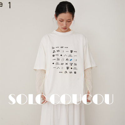 SoloCoucou索乐原创夏季短袖白T女宽松纸片人显瘦小众印花高级感T