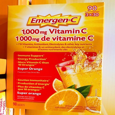 加拿大原装Emergen-C维生素C VC泡腾粉冲剂橙子甜橙口味90袋