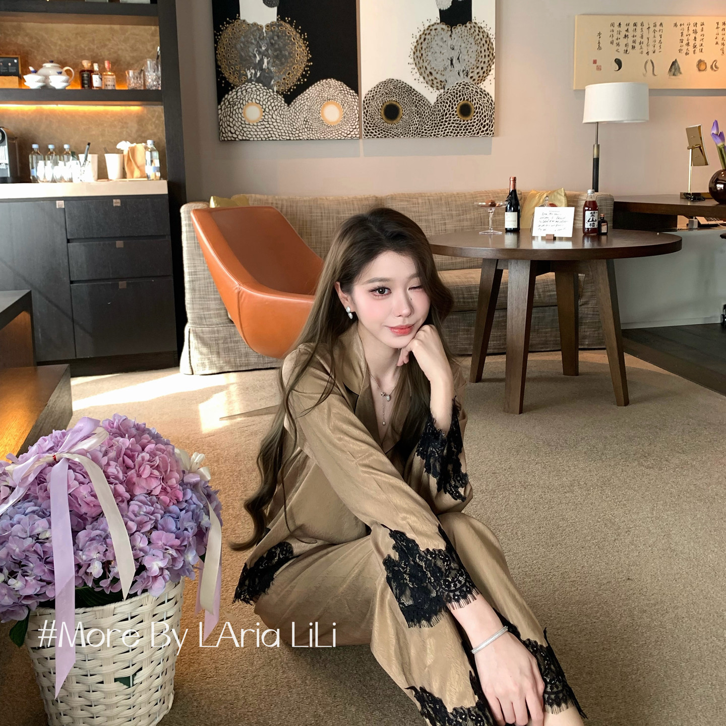 LAria黑金名怜 冰丝睡衣女2026新款秋季性感高级蕾丝秋款家居服