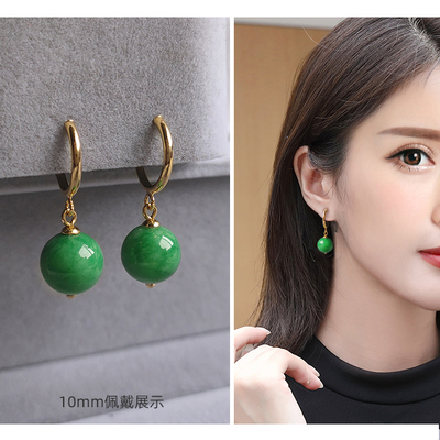 贵州14K包金绿白翡翠色女玉耳环