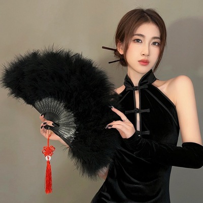 羽毛扇黑色全绒加厚仙女拍照道具