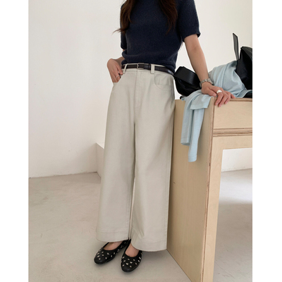 正品 ICCIICC 秋季韩系气质百搭显瘦九分直筒休闲裤(配腰带) 0708