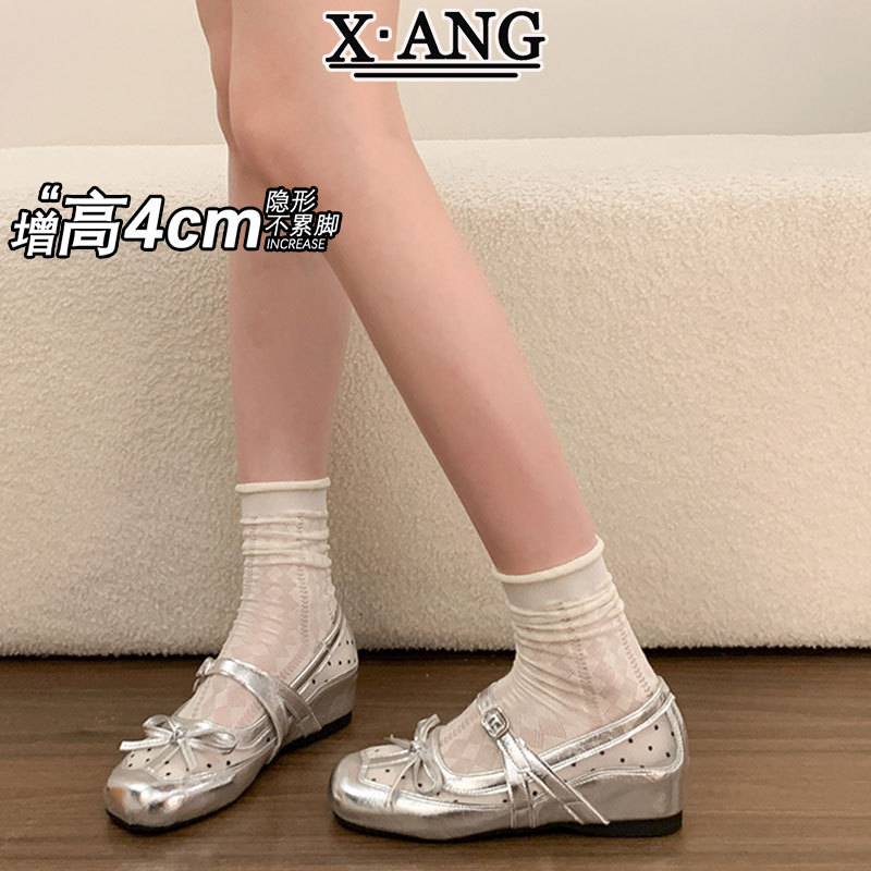 牛皮版波点芭蕾风玛丽珍鞋夏季透气网纱鞋子女鞋软底不累脚小皮鞋