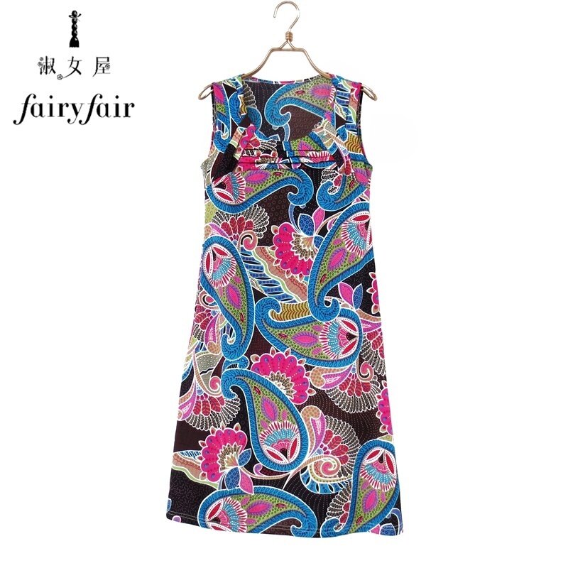 FAIRYFAIR正品经典民族风印花直筒显瘦无袖连衣裙两件套新上夏款