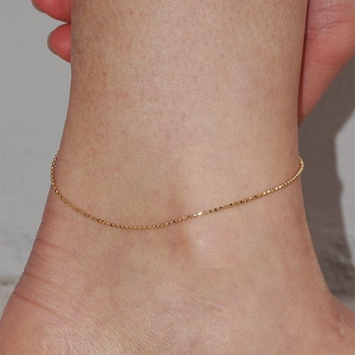 Noble Lady 极细低调温柔不褪色18k包金光泽感日常细珠脚链足链