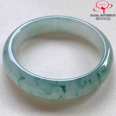 豪8印象V261600V1683翡翠手镯圈口53.2天然冰种蓝绿飘花缅甸玉镯
