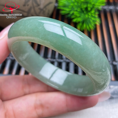 豪8印象X26480X330翡翠手镯圈口54.9天然冰种缅甸浅油青玉镯65g