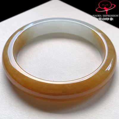 豪8印象V261800V2521翡翠手镯圈口63.5天然冰糯种黄翡缅甸玉手镯