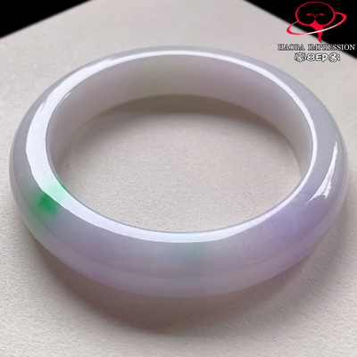 豪8印象V26480V2947天然翡翠圈口55.8冰糯种春彩粉紫带翠正圈玉镯