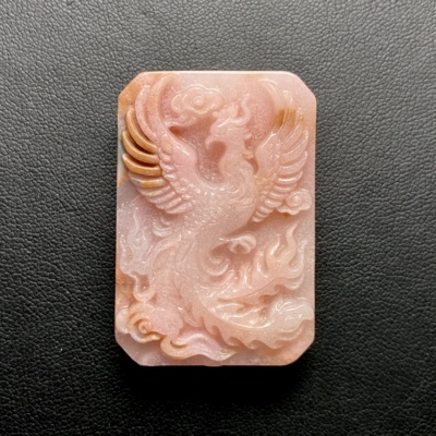 凤凰 纯天然浅粉玉化蔷薇辉石吊坠