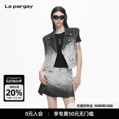 Lapargay渐变牛仔翻领马甲百搭