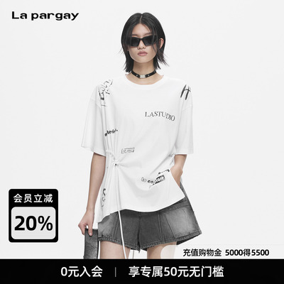 Lapargay抽绳收腰涂鸦印花T恤