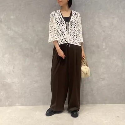 NAN2025秋冬 画报款 复古钩花内外叠搭系带针织衫QC