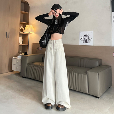 白色阔腿牛仔裤女显瘦高腰长裤