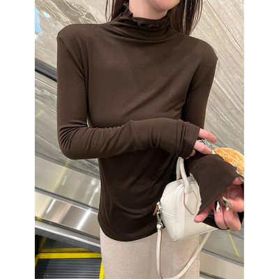 superniniyy 薄雾木耳边22%羊毛76%天丝温柔纯欲修身显瘦打底衫女