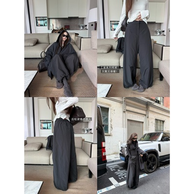 superniniyy 工装棉裤私服裤脚花苞酷酷工装风棉裤阔腿裤长裤女冬