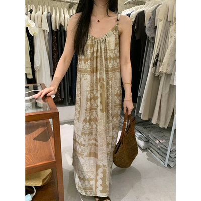 BLUEPOPS-26年夏上新天丝麻露背度假吊带连衣裙a6160