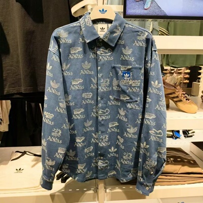 正品adidas阿迪达斯男子运动休闲长袖衬衫宽松字母长袖JN1662