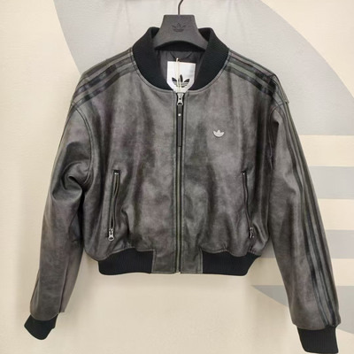 正品adidas阿迪达斯女子长袖皮质运动休闲夹克外套KC2656