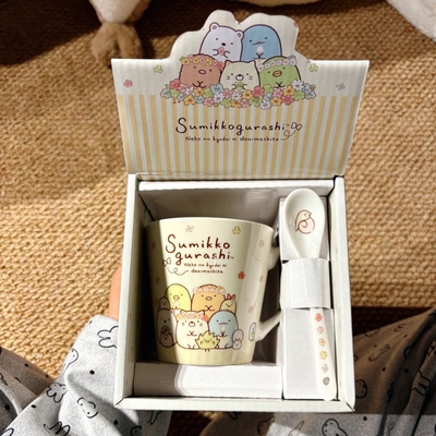日本正版角落生物陶瓷马克水杯勺咖啡杯子礼物小清新家居sumikko