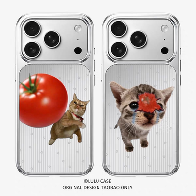 ins风情侣丢你番茄猫镜面手机壳适用苹果iPhone17promax手机壳软边16防摔15原创小米141312/11华为mate60P780
