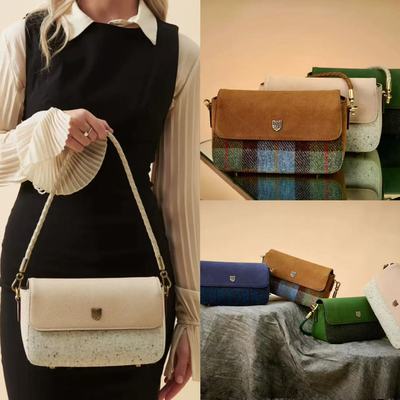 英国直邮苏格兰Islander正品Harris Tweed®羊毛格纯皮腋下包包