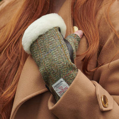 英国苏格兰Islander代理直营Harris Tweed®羊毛格纹英伦手套女款