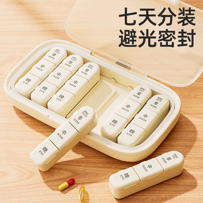 日本药盒便携一周七天吃药提醒药物收纳随身一日三餐药品分装盒